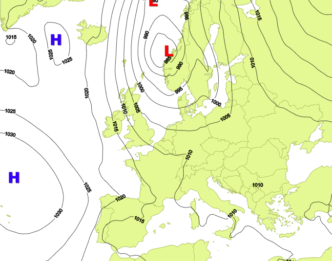 Air pressure over United Kingdom and Europe - Forecast.co.uk