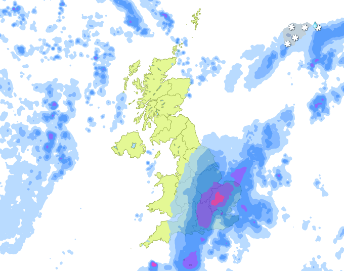 Precipitation, rain, snow and thunder over United Kingdom - Forecast.co.uk