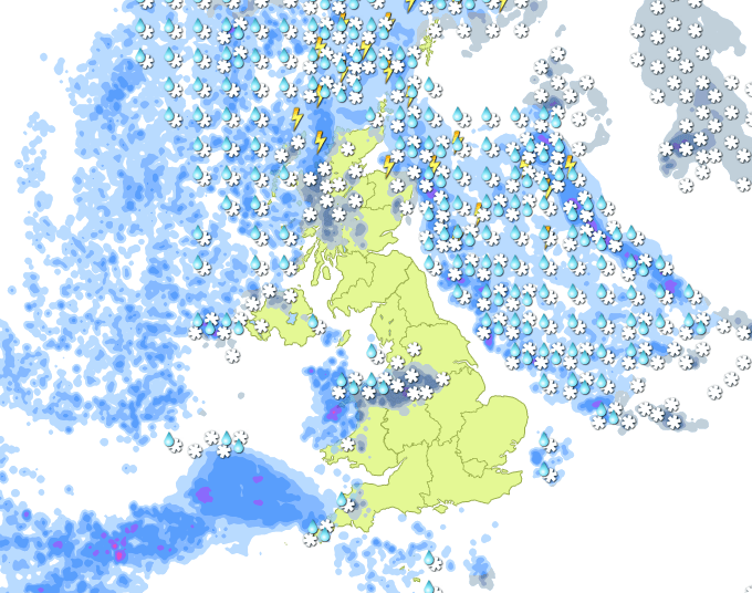 Precipitation, rain, snow and thunder over United Kingdom - Forecast.co.uk