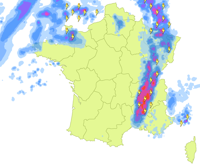 Precipitation, rain, snow and thunder over France - Forecast.co.uk